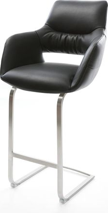 DELIFE Barstuhl Yago-Flex Echt-Leder Schwarz Freischwinger flach Edelstahl Taschenfederkern, Barstühle