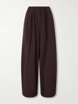 St.Agni Pantalon Large En Popeline De Coton M&eacute;lang&eacute; &Agrave; Plis - Marron