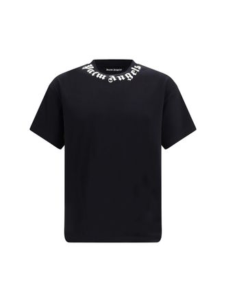 Palm Angels Mens Crewneck T-Shirt Black-Off White Cotton T-Shirts Black/off And Polos