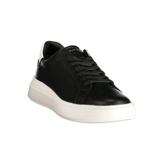 Calvin Klein Leather with Contrast White Trim Sneaker - Black