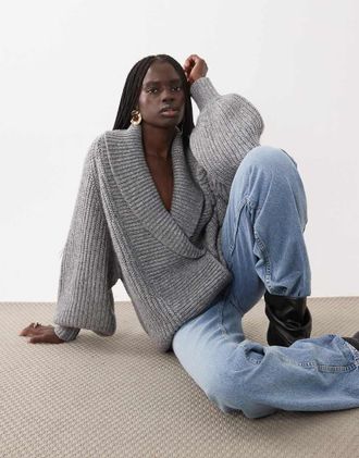 Asos Oversize-Cardigan mit Schal-Kragen in Graumeliert