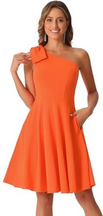 Allegra K Robe de soirée Cocktail sans Bretelles avec noeud et épaule pour Femme Orange XS