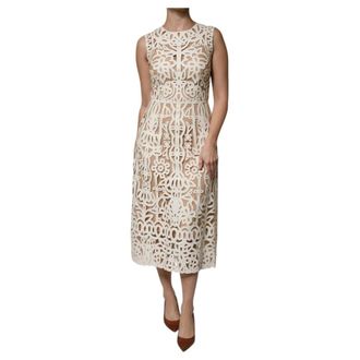 Dolce & Gabbana Femme, Robes, Beige, Taille: 36 FR Robe Midi en Dentelle Florale Blanche
