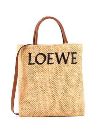 Loewe A4 Raffia and Leather North South tote bag - Marron