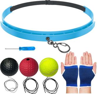 Generic Reflexball-Trainer - verstellbares Stirnband mit drehbarer Schnalle, 3-Gang-Boxb&auml;lle, hartes, weiches Tennis, PU-Reaktionskopfbedeckung, Geschicklichk