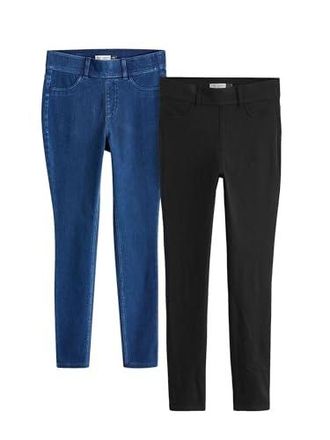 Next Femme Legging Long en Jean Jersey, Lot de 2 Noir/Bleu 44