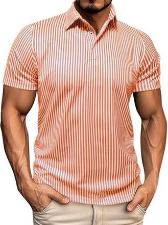 Generic Polo hawa&iuml;en ray&eacute; pour homme - Haut d&eacute;t&eacute; &agrave; manches courtes - Col polo tendance - Chemise confortable - Extensible et l&eacute;ger - Costume pour cadeau quoti