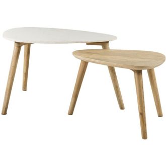 Miliboo Tables basses gigognes marbre blanc et bois manguier massif (lot de 2) EVY