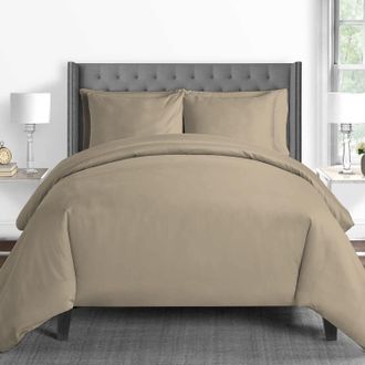 Pizuna 600 Fadenzahl aus Baumwolle Bettw&auml;sche Einfach Taupe, 100% Langstaple Baumwolle Bettbezug und Kissenbezug, 100% Baumwolle Mako Satin 3-Teilig Bettw&auml;sc