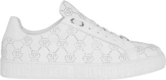 Philipp Plein Femme, Chaussures, Blanc, Taille: 39 EU Low-Top Carson Monogram Strass Baskets