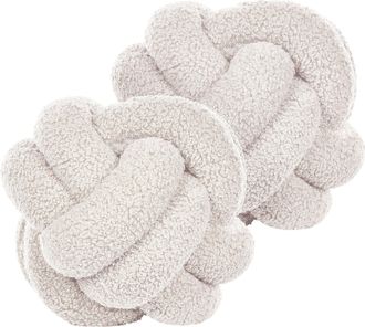 Beliani Set aus 2 modernen Boucle Deko Knoten Kissen Weiß 19 x 19 cm Malni