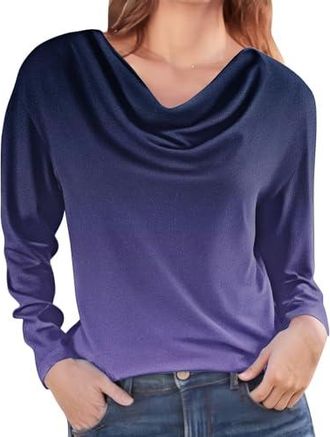 Generic Hauts &agrave; manches longues pour femme - Col b&eacute;nitier - L&eacute;ger - D&eacute;contract&eacute; - Basique - Automne, violet fonc&eacute;, 3XL