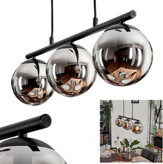 HOFSTEIN Pendelleuchte Gastor, Hängelampe aus Metall/Glas in Schwarz/Chromfarben, Leuchte im Vintage/Retro Design mit Schirmen aus Glas (Ø 15 cm), Höhe max. 10