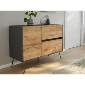 Magnolia Home Sideboard Yako 100cm 2 SoftClose 1 T&uuml;r Grafit/Eiche Front