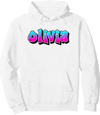BDAZ Olivia Graffiti Personalisierter Name Blau Rosa Frauen M&auml;dchen Pullover Hoodie