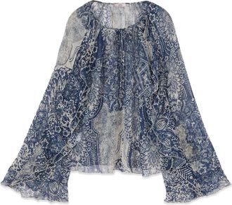 Oltre Femme, Blouses et Chemises, Bleu, Taille: 40 FR Blouse fantaisie &agrave; volants