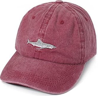 ZLYC Casquette de baseball en coton brodé réglable Snapback Dad Hat, Requin rouge, Taille unique