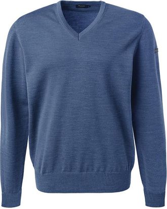 Maerz MAERZ Muenchen Herren V-Pullover blau Merinowolle unifarben