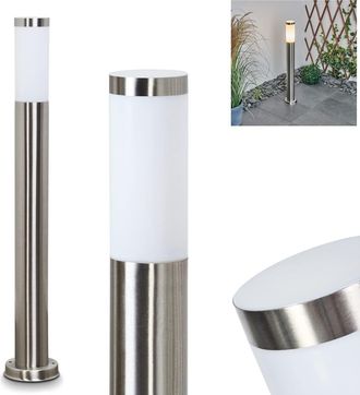 HOFSTEIN Außenwegeleuchte Sessa, moderne Sockelleuchte aus Metall/Kunststoff in Nickel-matt/Weiß, Wegeleuchte 80 cm, Gartenlampe m. E27, ohne Leuchtmittel, Gar