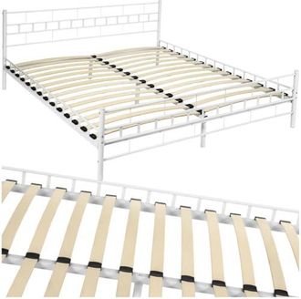 TecTake TecTake Cadre de lit avec sommier en Bois Lit 180x200 cm Cadre en Acier laqu&eacute; &eacute;poxy 2 Personnes Double Chambre Adulte, ado ou Enfant Moderne Meuble Ch