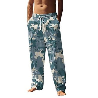 Generic Pantalon baggy en coton et lin pour homme 2026 d&eacute;contract&eacute; tendance ample imprim&eacute; camouflage 3D pantalon respirant, bleu ciel, 3XL
