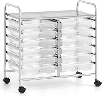 Costway Costway - Chariot de Rangement à roulettes 12 Tiroirs en pp, Tour de Rangement avec Tablette, Roues Universelles, Cadre en Métal (Transparent)