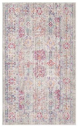 Safavieh Boho Teppich für Wohnzimmer, Esszimmer, Schlafzimmer - Windsor Collection, Kurzer Flor, Grau und Fuchsia, 122 X 183 cm