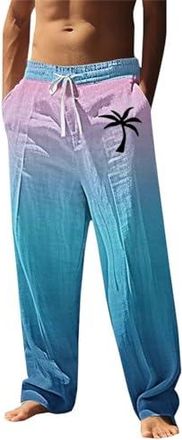 Generic Pantalon d&eacute;t&eacute; en lin pour homme - Pantalon de jogging baggy respirant - Imprim&eacute; palmier d&eacute;contract&eacute; - Pantalon dext&eacute;rieur d&eacute;grad&eacute; de couleur - Pantalo