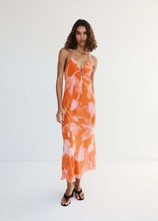 Mango Robe fluide imprim&eacute; floral orange - Femme - XS - MANGO