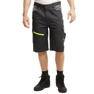 Lee Cooper LCSHO811 Herren Stretch Arbeitskleidung Reflektierende Hi-Vis Detail Multi Pocket Arbeit Cargo Shorts, Schwarz/Grau, 38W