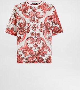 Dolce & Gabbana T-shirt Aus Sangallo-spitze Mit Majolika-print - Mann T-shirts Und Polos Multicolor Xl