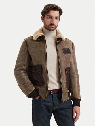 Aeronautica Aeronautica Militare Lederjacke 262PN0165U100876 Braun Regular Fit