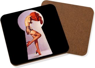 Gift Base Gil Elvgren Getränkeuntersetzer mit Aufschrift Peek A View, Motiv Pin Up Girl