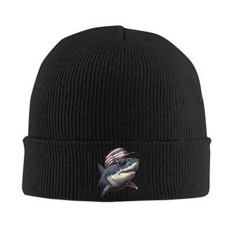 Generic Bonnet en Tricot Grand Requin Blanc, P&ecirc;che Aux &Eacute;tats-Unis, Drapeau Am&eacute;ricain Respirant Casquette De Cr&acirc;ne &Agrave; Revers Mode Bonnet Hiver pour Conduite Hom