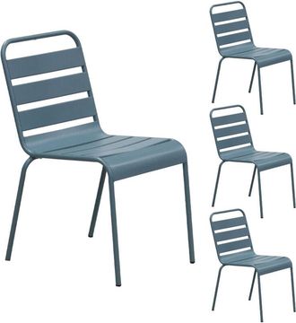 M&S Collection Lot de 4 chaises de jardin en m&eacute;tal bleu gris - BACA