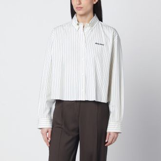 Miu Miu Cremefarbene gestreifte Button-down-Hemdbluse