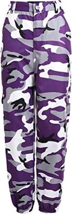 TOMWELL Pantalon Cargo Femme Militaire Taille Haute avec Poche Mode Hip Hop Sweatpants Pantalon Imprimé Camouflage de Training Jogging Legging Violet 3XL