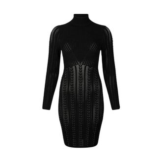 Liu Jo Femme, Robes, Noir, Taille: 38 FR Robe Tricotée à Torsades