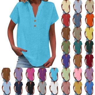 Generic Hauts grande taille pour femme - T-shirt en coton pour femme - Couleur unie - Manches courtes - Confortable - En mousseline - Chemisier d&eacute;contract&eacute; aj