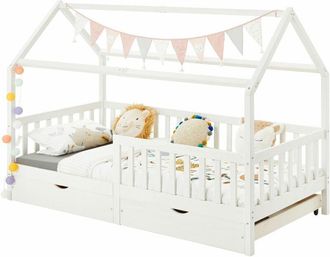 IDIMEX Lit cabane nuna avec tiroirs, 90 x 200 cm en pin massif lasuré blanc