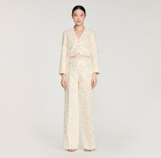 Sandro Pantalon droit &agrave; sequins en coton