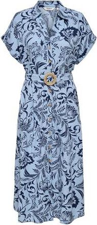 Only Onljakiri Linen SS Midi Shirt Dress WVN Robe, Bleu céruléen, M Femmes