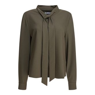 Self Portrait Twill Bluse mit Bindeband am Hals - - Blouses & Shirts - Damen - Gr&uuml;n - M
