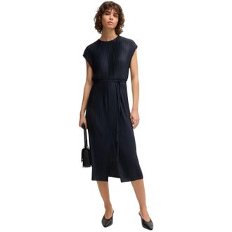 HUGO BOSS Emaura Midikleid f&uuml;r Damen, Rundhalsausschnitt, kurz&auml;rmlig (Dunkelblau)