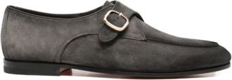 Santoni Homme, Chaussures, Gris, Taille: 43 EU Mocassins Monk en daim &agrave; boucle