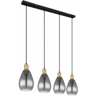 Globo Lighting Hängelampe Pendelleuchte rauchglas 4 Flammig schwarz Wohnzimmer Deckenleuchte hängend, Metall messing, E27 Fassungen, LxBxH 90x15x120 cm