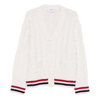 Thom Browne Homme, Pulls, Blanc, Taille: M Baby Cable V Neck Cardigan