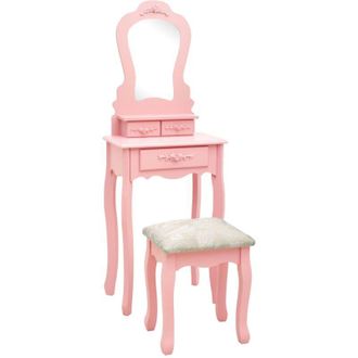 vidaXL Vidaxl - Schminktisch-Set mit Hocker Rosa 50x59x136 cm Paulownia-Holz