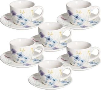 Tognana Florenne, 6er-Pack Kaffeetassen mit Untertasse, New Bone China, Multicolor