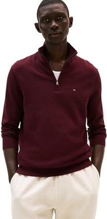 Tommy Hilfiger Pull avec Fermeture Éclair Homme Essential Cotton Mock Fermeture Éclair Demi-Longueur, Rouge (Deep Burgundy), S